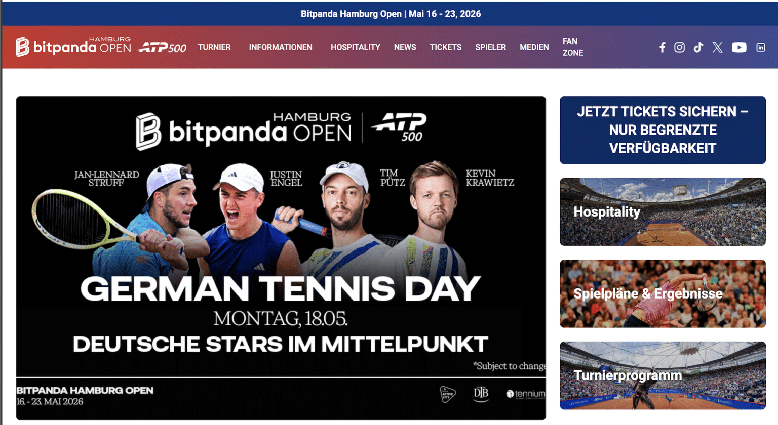 Bitpanda Hamburg Open 2026: Termin, Spielplan, TV, Live-Stream, Favoriten